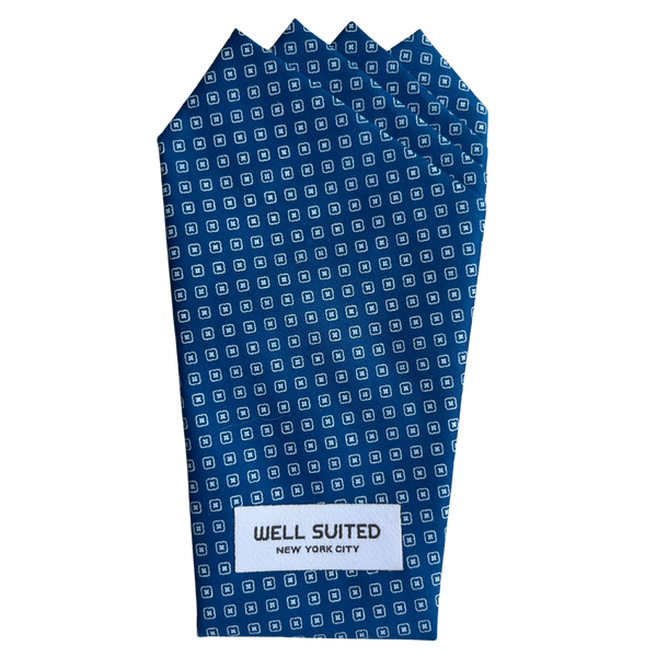 Blue Pattern Cotton Four Point Pocket Square - Well Suited